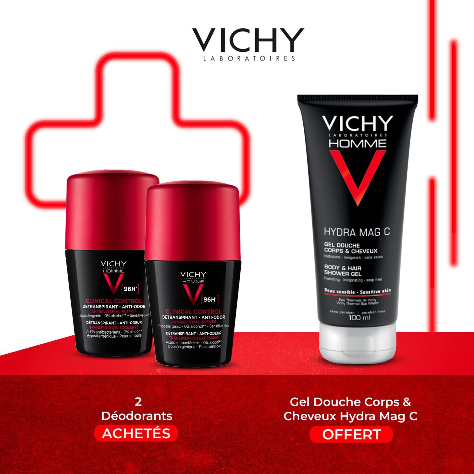 PACK VICHY HOMME DÉODORANT CLINICAL CONTROL 96H 50ML*2+GEL DOUCHE 100ML OFFERT - 1 Moment